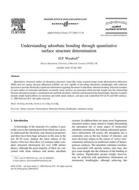 Pdf Understanding Adsorbate Bonding Through Quantitative Surface