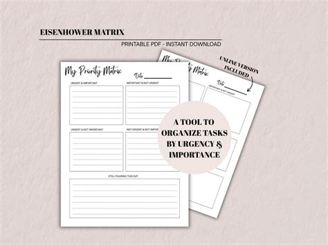 Eisenhower Matrix Printable Pdf Priority Planner Worksheet For Time