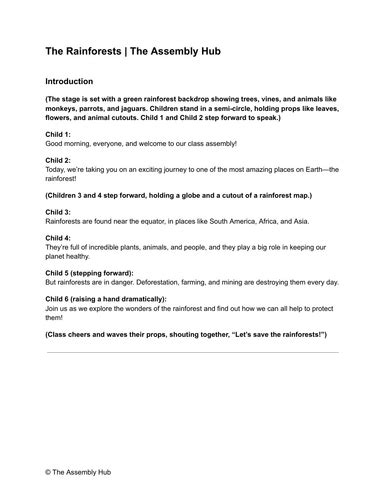 The Rainforests Ks2 Class Assembly Script Teaching Resources