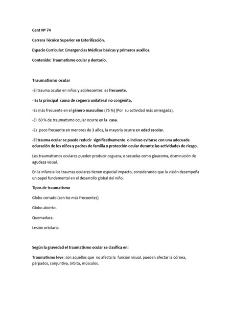Cent 74 Em Traumatismo Ocular Y Dentario Pdf Odontología Ortodoncia