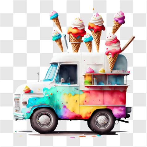 Download Colorful Ice Cream Truck With Sweet Treats Png Online Creative Fabrica