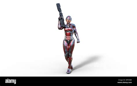 Futuristic Android Soldier Woman In Bulletproof Armor Military Cyborg