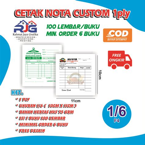 Promo Murah Cetak Nota 1ply U16 Folio 1ply Isi 100 Lembar Nota