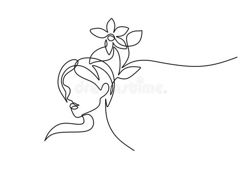 Continuous Line Art Of An Abstract Face With Floral Elements