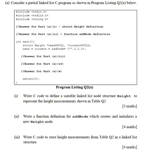 Solved A Consider A Partial Linked List C Program As Shown Chegg
