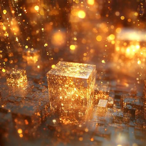 Abstract Glowing Cubes In A Futuristic Digital Environment With Particles And Light Reflections