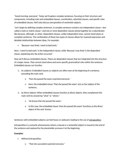 Complex Pdf Clause Subject Grammar