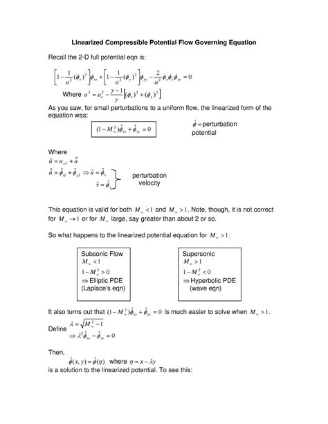 Linearized Compressible Potential Flow Governing Equation Recall The