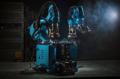 Spot Welding Robot With Sparks Flying As It Welds Metal Together Stock Illustration