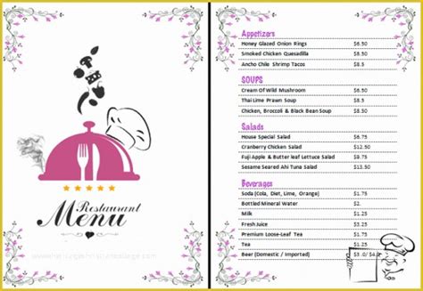 Free Take Out Menu Templates For Word Of 21 Free Free Restaurant Menu