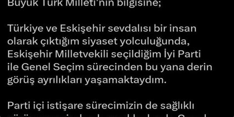 İYİ Parti Eskişehir Milletvekili Nebi Hatipoğlu İYİ Partiden istifa ettiğini duyurdu