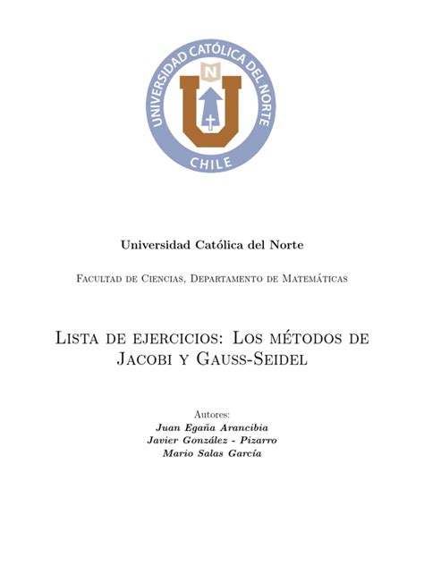 Guía De Ejercicios De Los Métodos De Jacobi Y Gauss Seidel Pdf