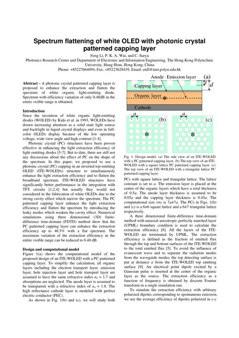 Pdf Spectrum Flattening Of White Oled With Photonic Crystal Patterned Capping Layer