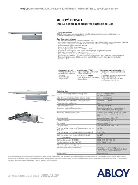 Abloy Dc240 Data Sheet 1 Pdf Door Manufactured Goods