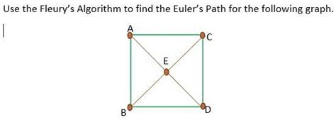 Solved Use The Fleurys Algorithm To Find The Euler Path For The
