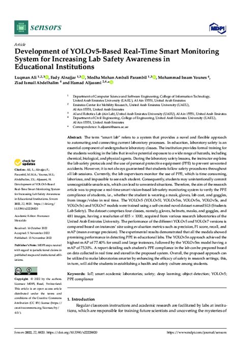 Pdf Development Of Yolov5 Based Real Time Smart Monitoring System For