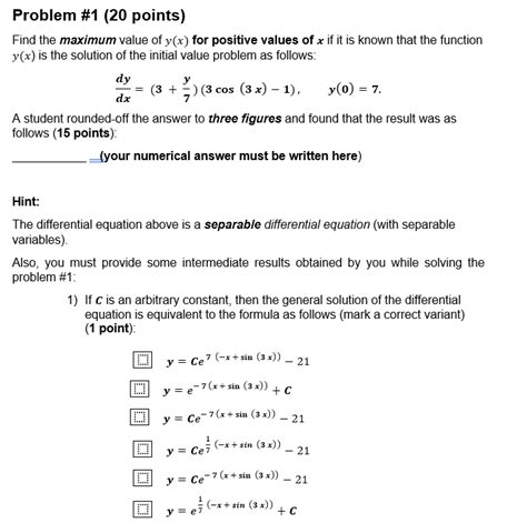 Solved Problem Points Find The Maximum Value Of Y X Chegg