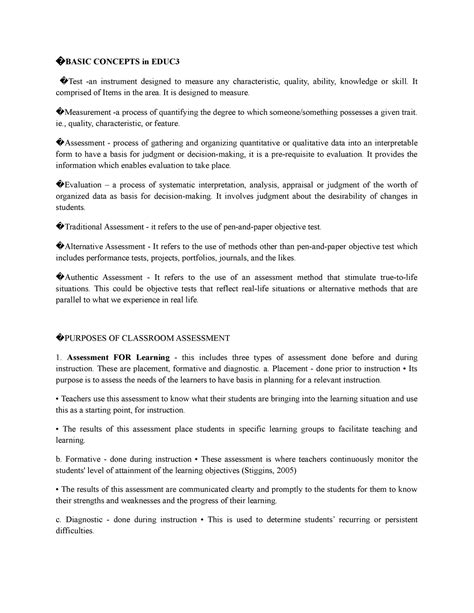 Basic Concepts In EDUC BASIC CONCEPTS In EDUC Test An Instrument Designed To Measure Any