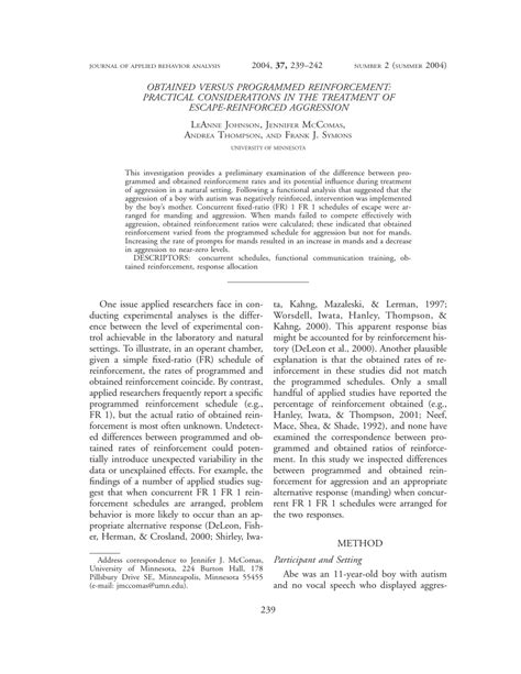 PDF Obtained Versus Programmed Reinforcement Practical Considerations In The Treatment Of