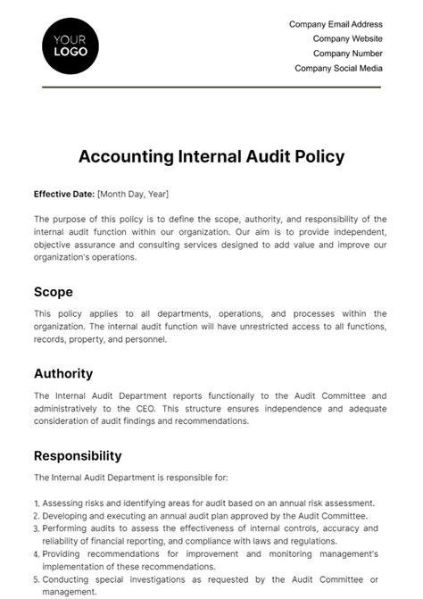 Free Accounting Internal Audit Policy Template To Edit Online
