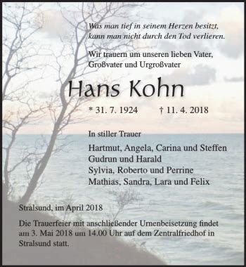 Traueranzeigen Von Hans Kohn Trauer Anzeigen De