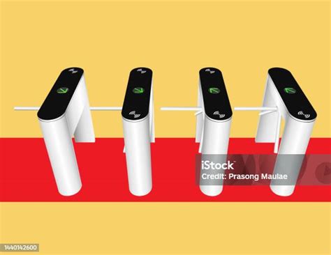 금속 개찰구 세트 또는 스테인리스 재질의 게이트웨이 액세스 보안 게이트 벡터 일러스트 레이 션 가득 찬에 대한 스톡 벡터 아트