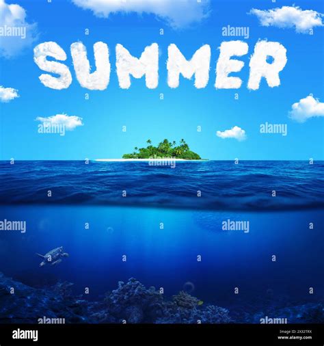 Summer A Cloud Massage On Sky Island With Palm Trees In The Ocean