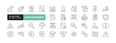 Set Of 36 Assessment Line Icons Set Assessment Outline Icons With