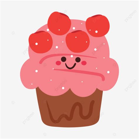 Hand Drawing Cartoon Cute Cherry Cupcake Vector Drawing Cupcakes