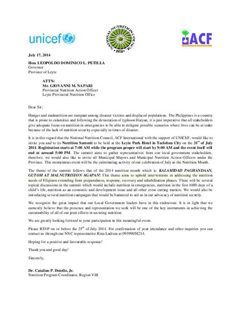 Philippines Nutrition Summit Invitation Global Nutrition Cluster