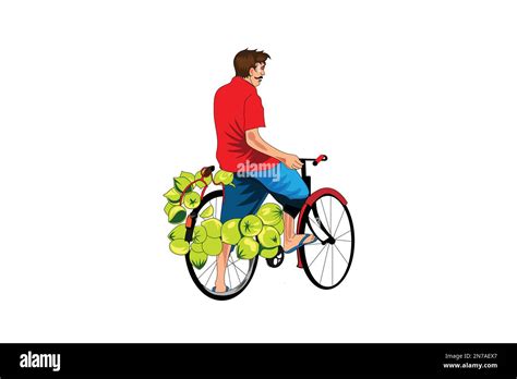 Man Selling Coconut On Cycle Vector Stock Vector Image And Art Alamy
