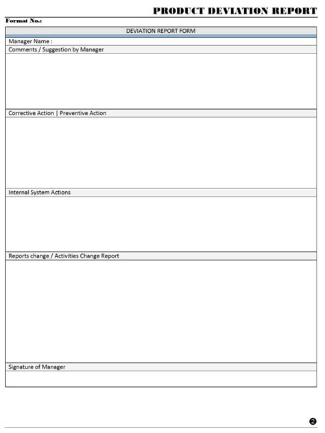 Product Deviation Report Format Samples Excel Document For