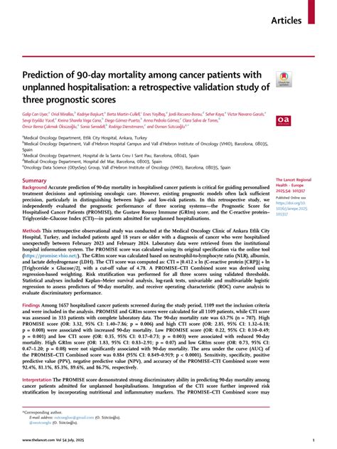 Pdf Prediction Of 90 Day Mortality Among Cancer Patients With