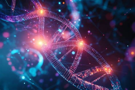 A Glowing Futuristic Dna Helix Composed Of Swirling Ai Driven Data Clusters Pulsating