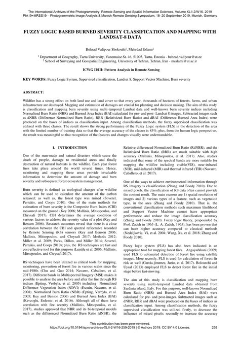 PDF FUZZY LOGIC BASED BURNED SEVERITY CLASSIFICATION AND MAPPING WITH LANDSAT DATA