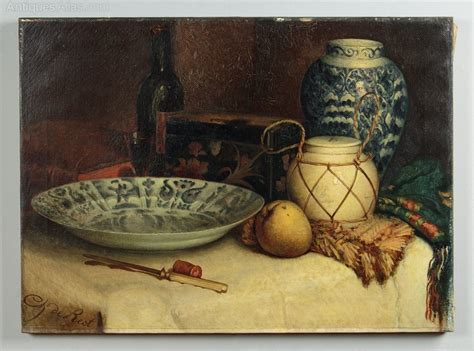 Antiques Atlas Oil Painting Still Life With Delftware C1890
