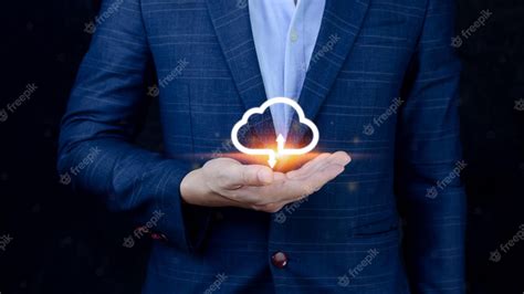 Premium Photo Businessman Holding And Giving Virtual Cloud Icon Computing With Copy Space To