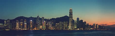 Hong Kong Cityscape Night Multiple Display Hd Wallpapers Desktop