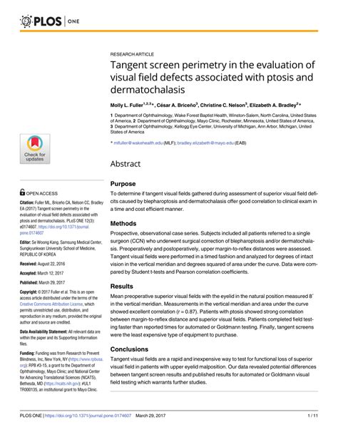 Pdf Tangent Screen Perimetry In The Evaluation Of Visual Field Defects Associated With Ptosis