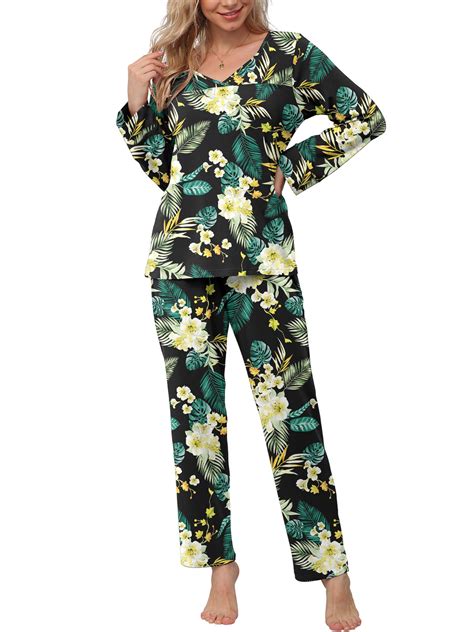 Anygrew Womens 2 Piece Pajamas Set With Long Sleeve Shirts Long Pants