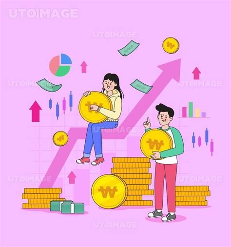 재테크mz세대 금융투자 벡터 일러스트 Sill700 유토이미지 일러스트 재테크 Mz세대 금융 주식 투자 2명