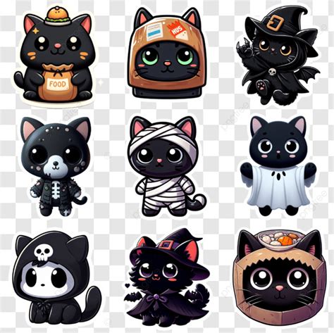 무서운 검은 고양이 스티커 팩 페인트 의상 스티커 세트 스티커 팩 Png 일러스트 및 이미지 에 대한 무료 다운로드 Pngtree