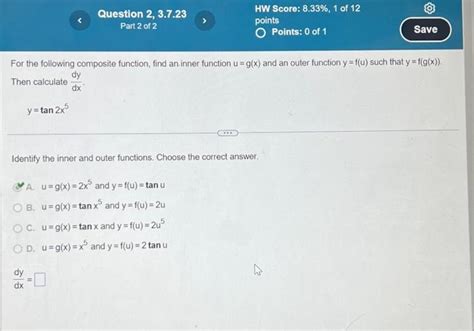 solved for the following composite function find an inner