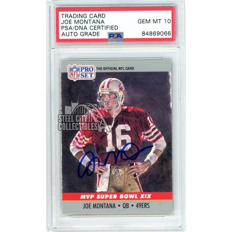 Joe Montana 1990 Pro Set Autograph Card 19 Psadna 10 Steel City