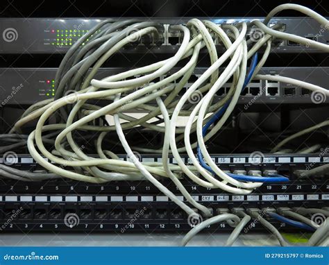 Close Up Network Cables Connected To Switch In Server Rack Stock Image Image Of Optic Link