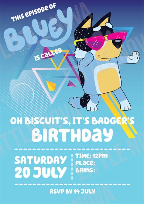 Bluey Birthday Invites X2 AI Blank PNG And Font File Etsy