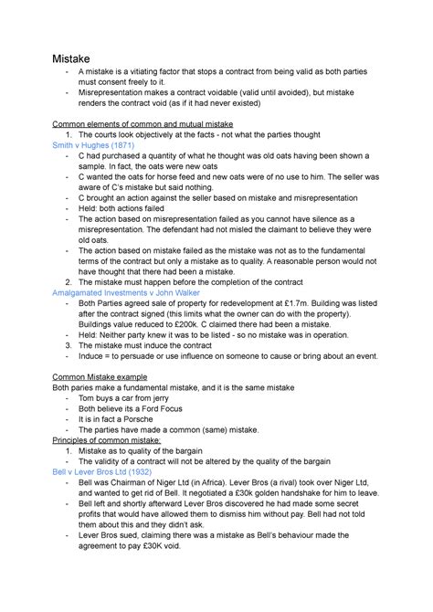 Lecture Mistake Contract Mistake A Mistake Is A Vitiating Factor That Stops A Contract