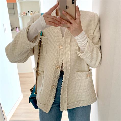 ~l3size 롱 브이넥 트위드자켓 체크자켓 골드 버튼 금장 단추 루즈핏 가디건 빅사이즈 오버핏자켓 숏자켓 노카라자켓 하프 트위드 가을 겨울 자켓