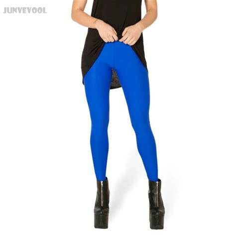 Leggings Pants Blue Women Fluorescent Color Solid Color Print Capris