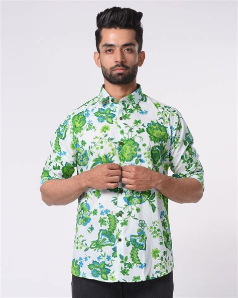 Buy Mens Green Floral Printed Slim Fit Shirt Online At Bewakoof